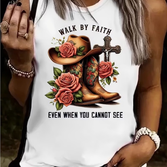 Tops | Graphic Tank Top Walk By Faith Even When You Cannot See Nip Size ...